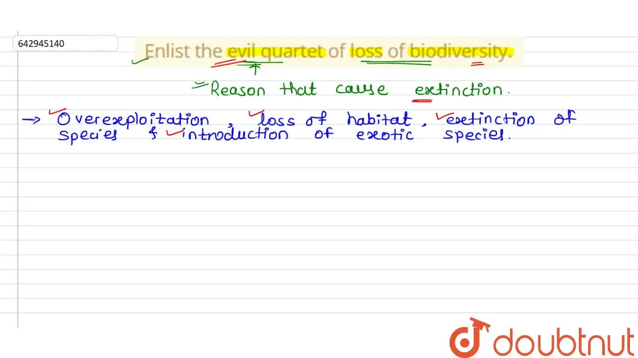 [Marathi Solution] Enlist the evil quartet of loss of biodiversity.