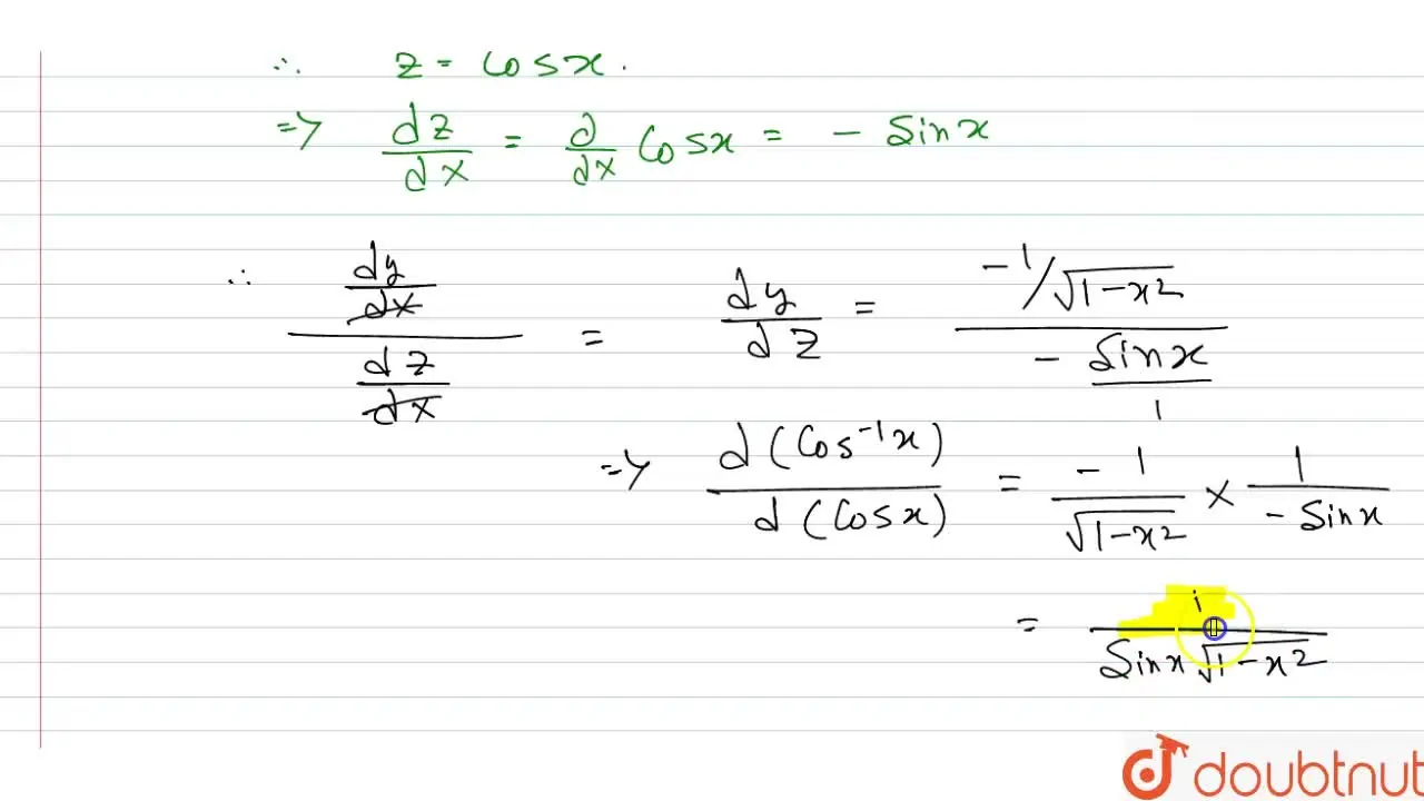 [Bengali] Find derivative of cos^-1x with respect to cosx