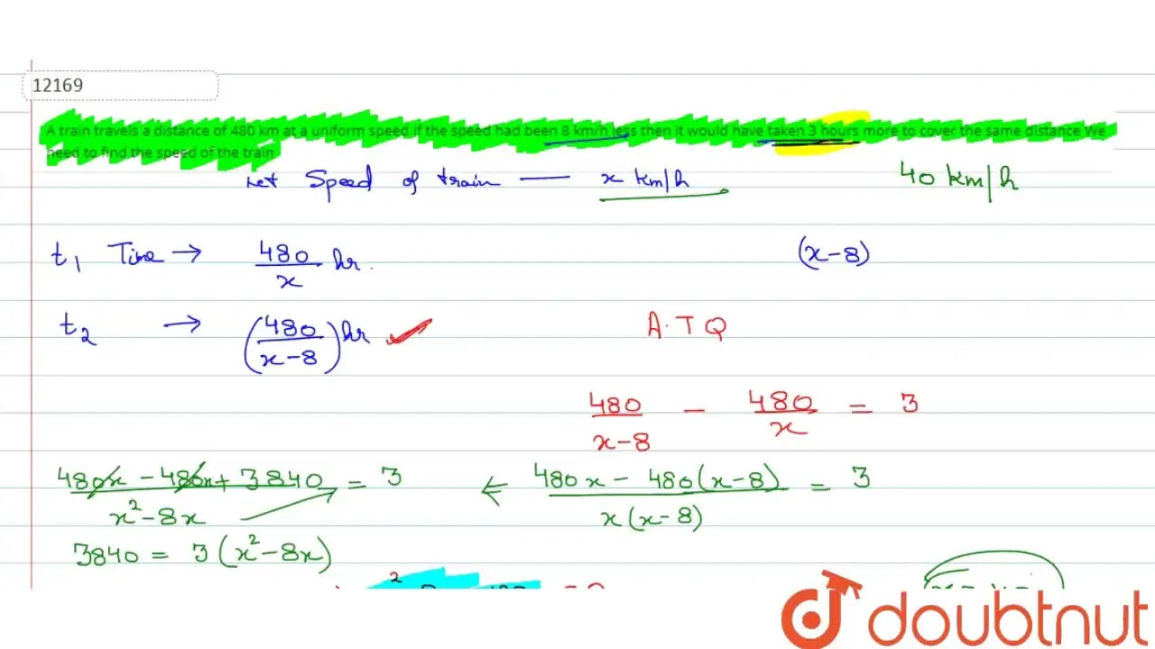 A train travels a distance of 480 km at a uniform speed If the speed h