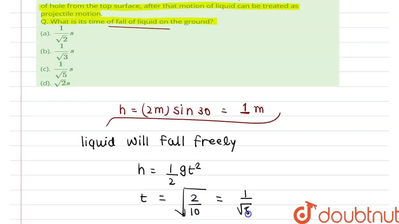 [Gujrati] Velocity of efflux in torricelli's theorem is given by v=sqr