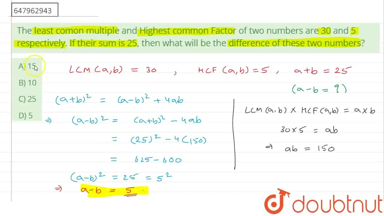 The least comon multiple and Highest common Factor of two numbers are