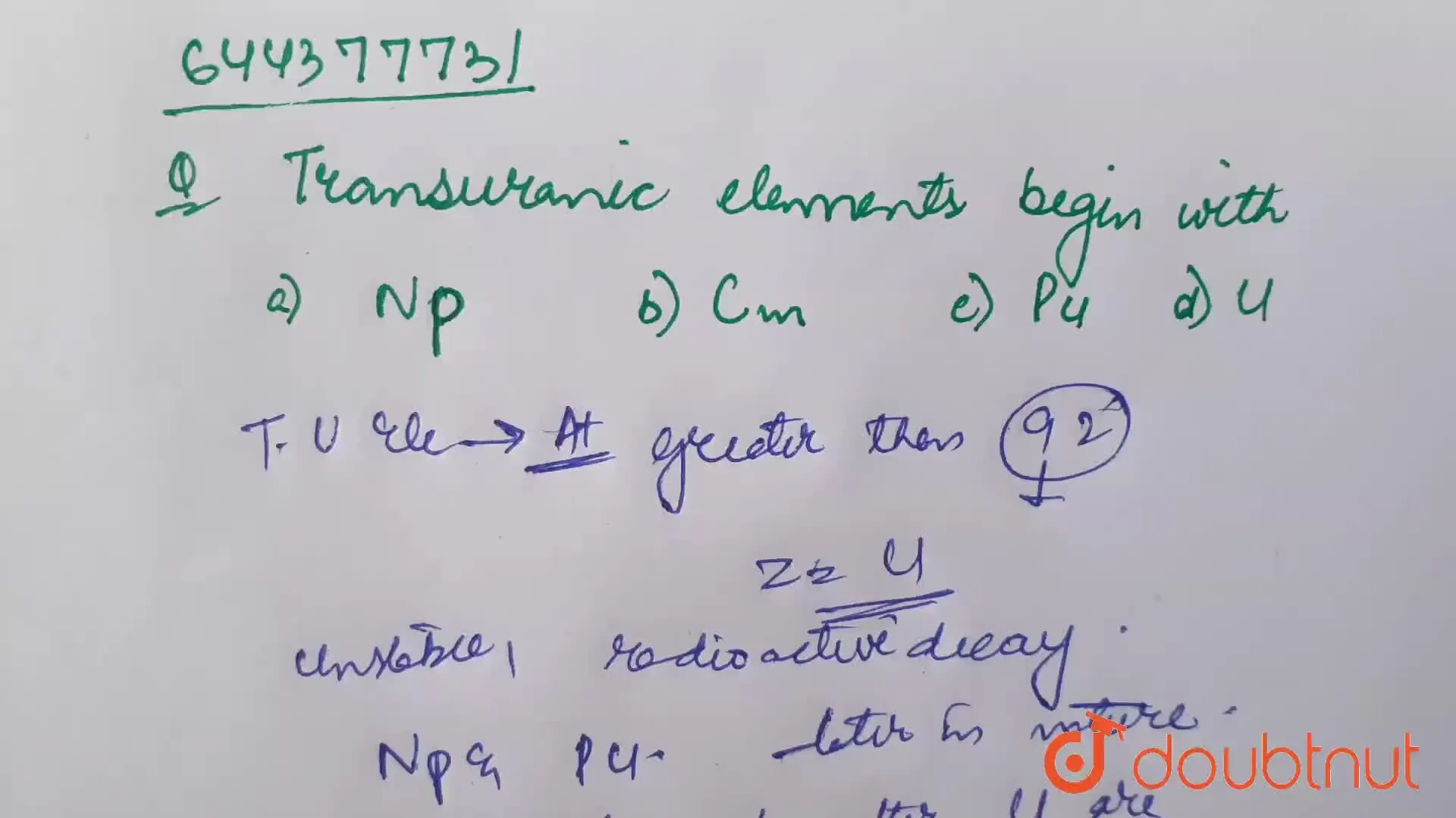 Transuranic elements begin with