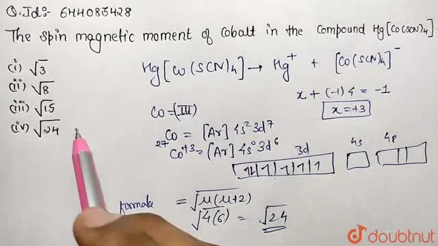 The spin magnetic moment of cobalt in Hg[Co(SCN)(5)] is