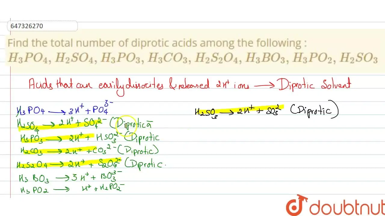 [Malayalam] Find the total number of diprotic acids among the followin