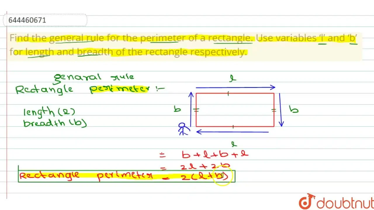 [Telugu] Find the general rule for the perimeter of a rectangle. Use v