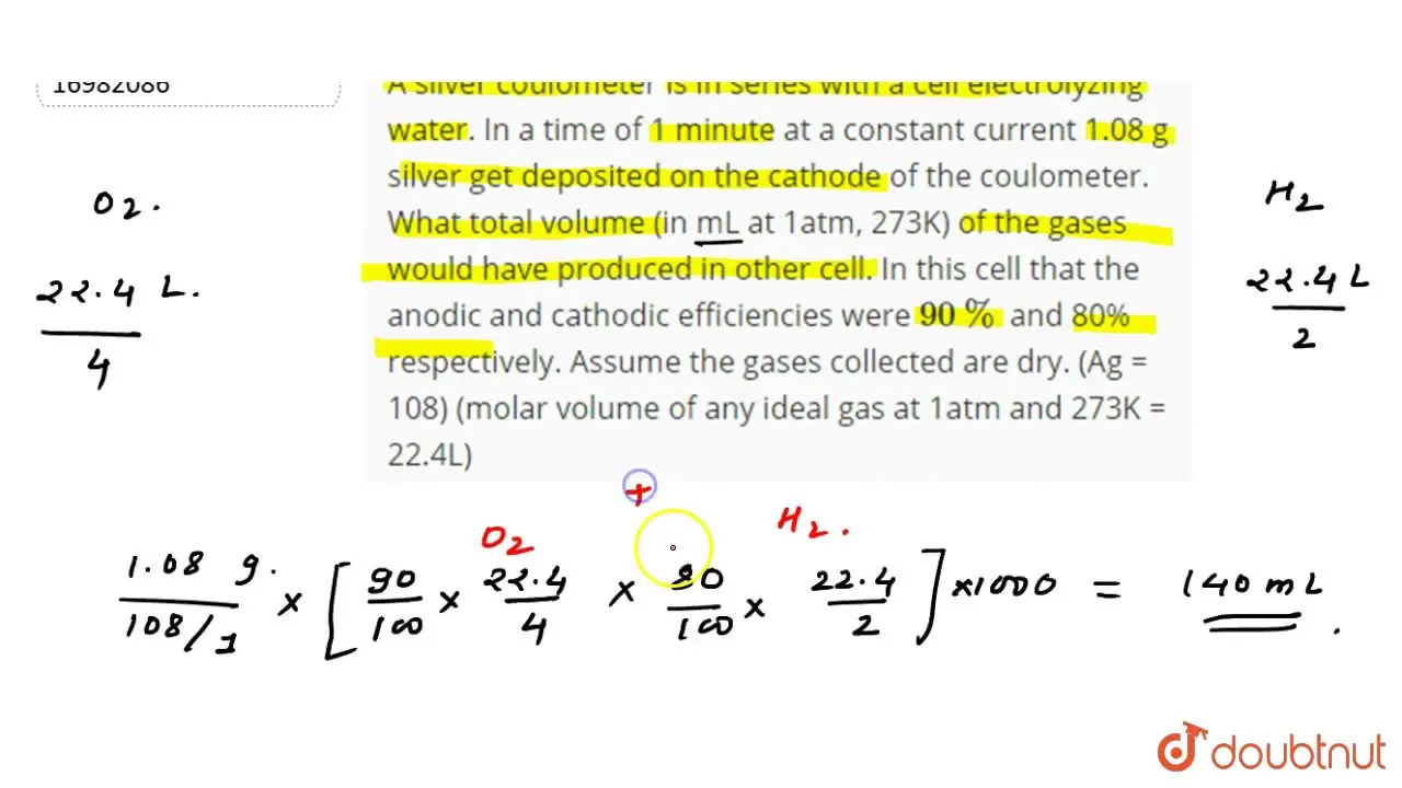 A silver coulometer is in series with a cell electrolyzing water. In a