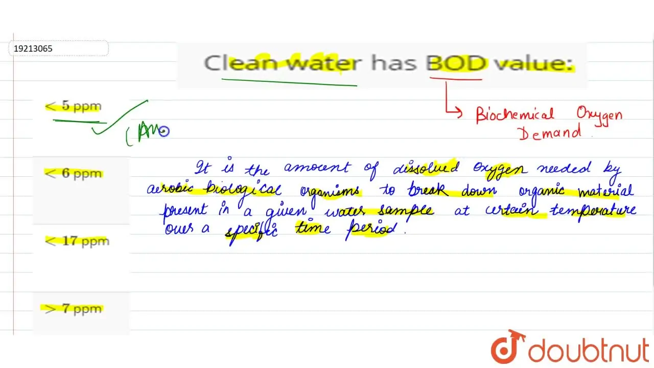 Clean water has BOD value: