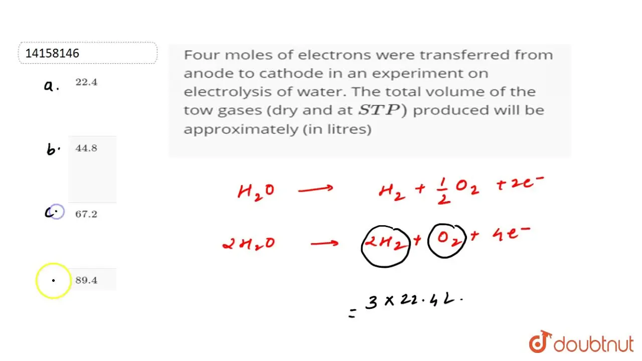 Four moles of electrons were transferred from anode to cathode in an e