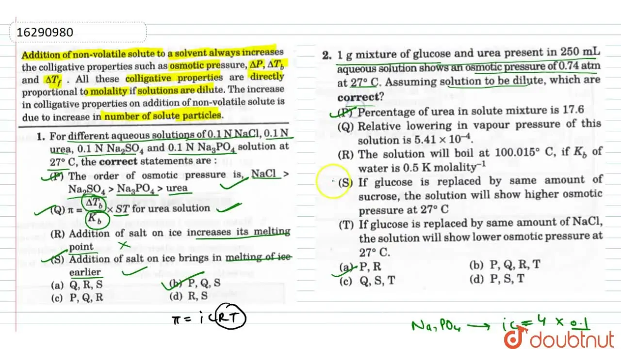 Addition of non-volatile solute to a solvent always inceases the colli