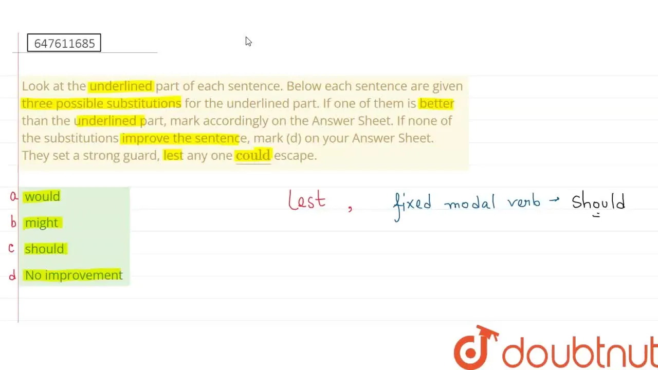 Look at the underlined part of each sentence. Below each sentence are