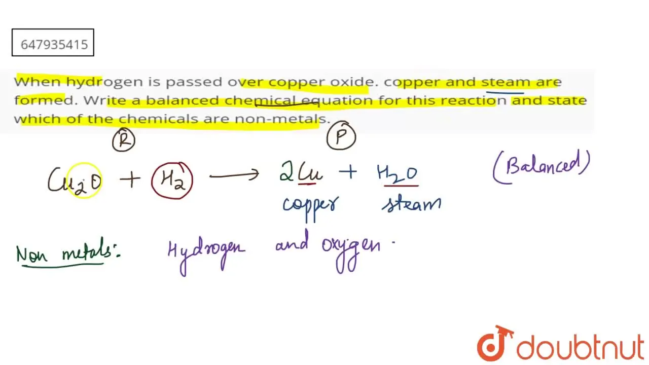 When hydrogen is passed over copper oxide. copper and steam are formed