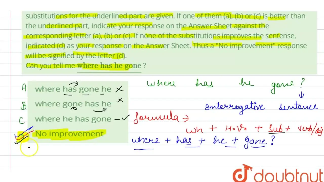 Look at the underlined part of each sentence. Below each sentence, thr