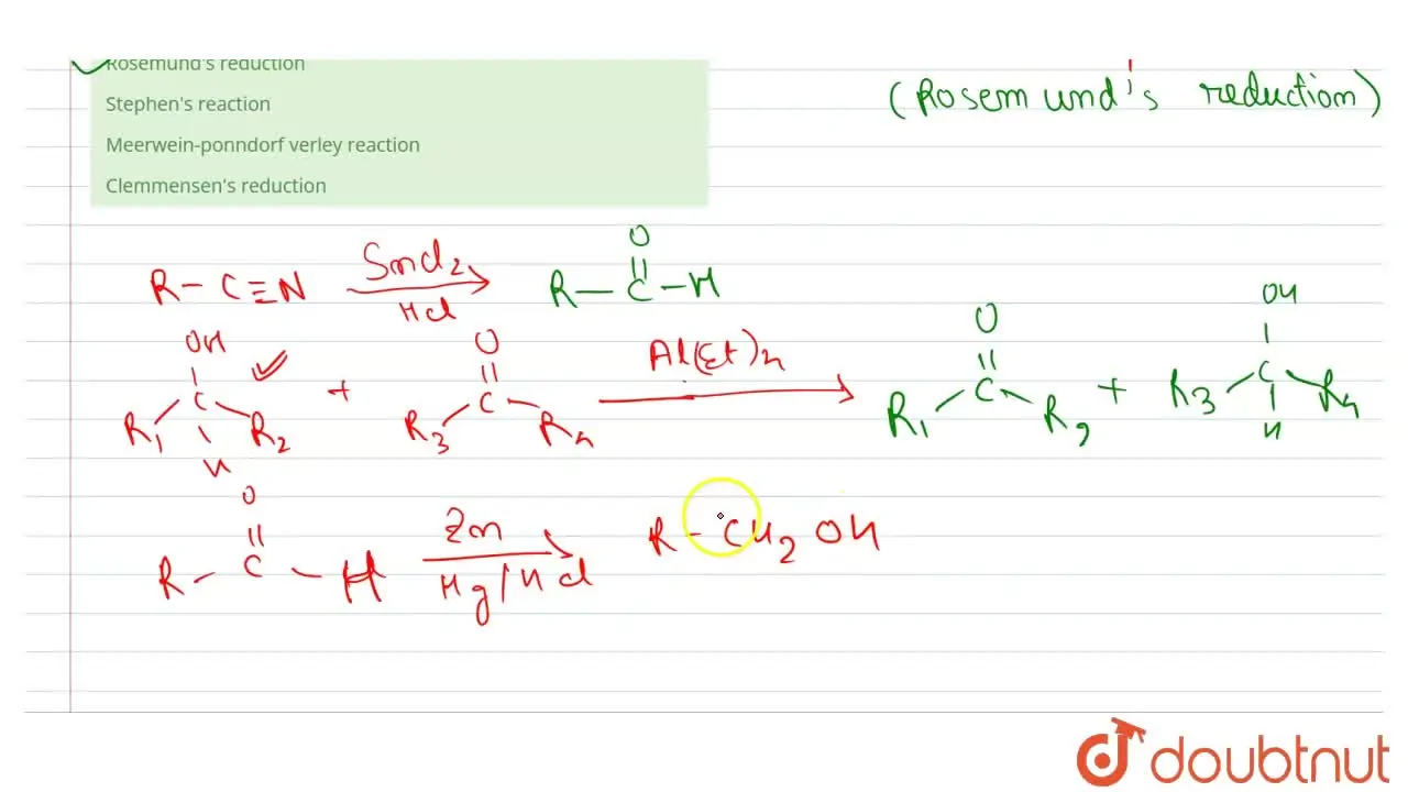 [Bengali] underset("acid chloride")(RCOCl)+H2 overset((Pd)/(H2SO4))rar