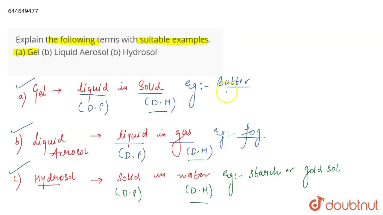 Explain the terms with suitable examples: Aerosol