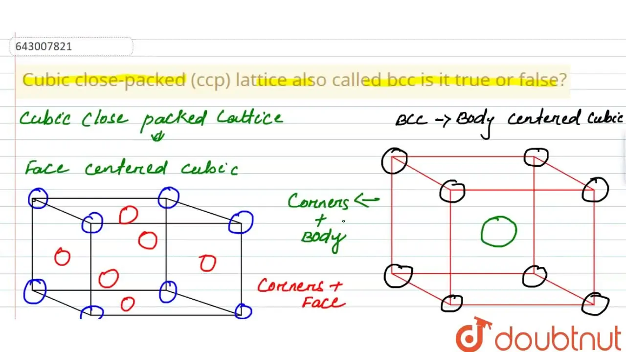 [Odia] Cubic close-packed (ccp) lattice also called bcc is it true or