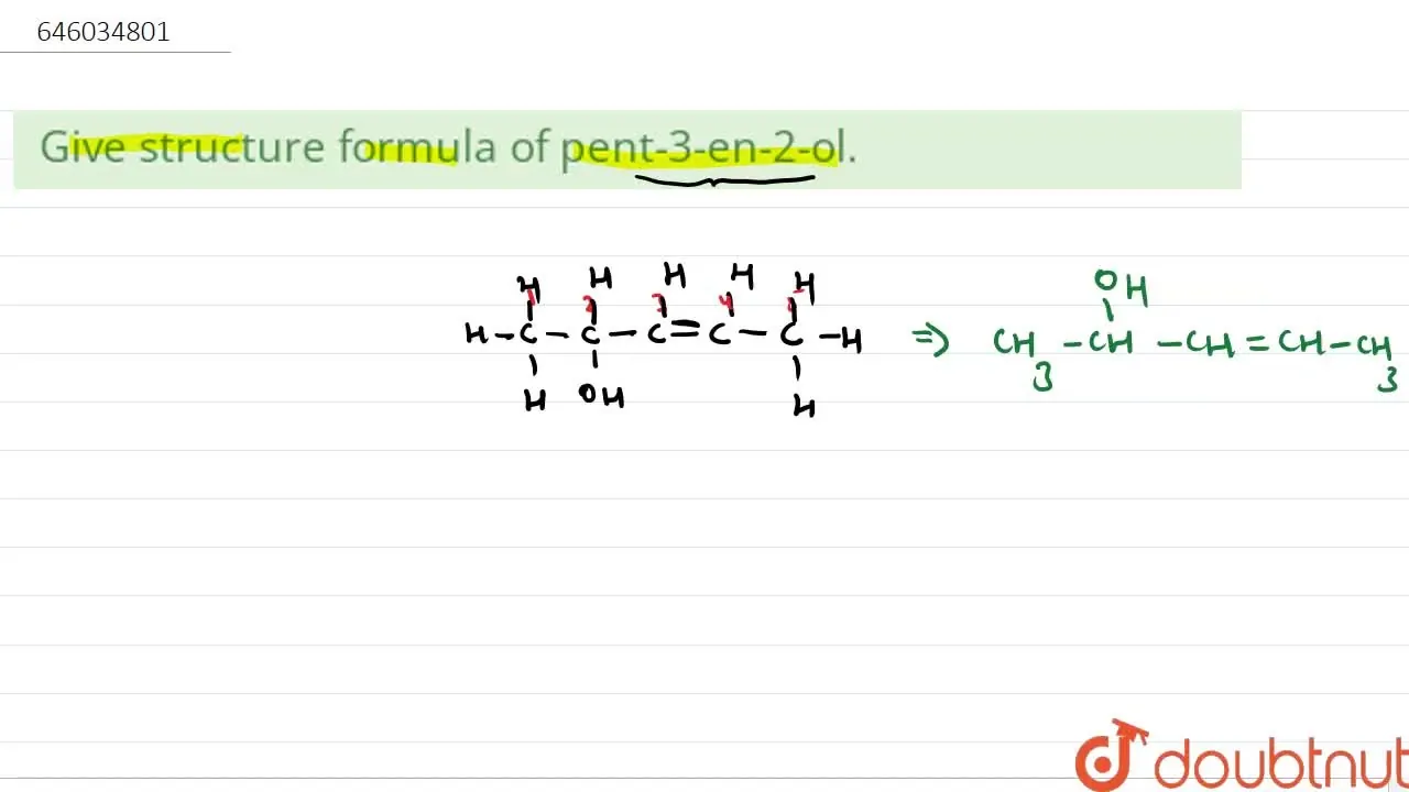 Give structure formula of pent-3-en-2-ol.