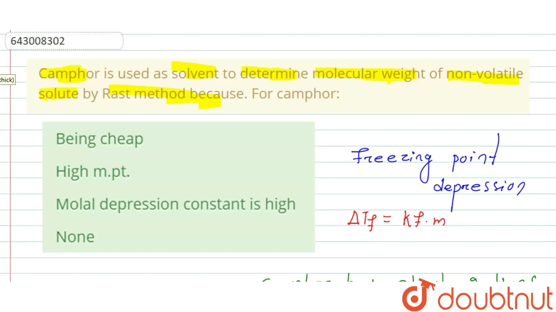 [Odia] Camphor is used as solvent to determine molecular weight of non