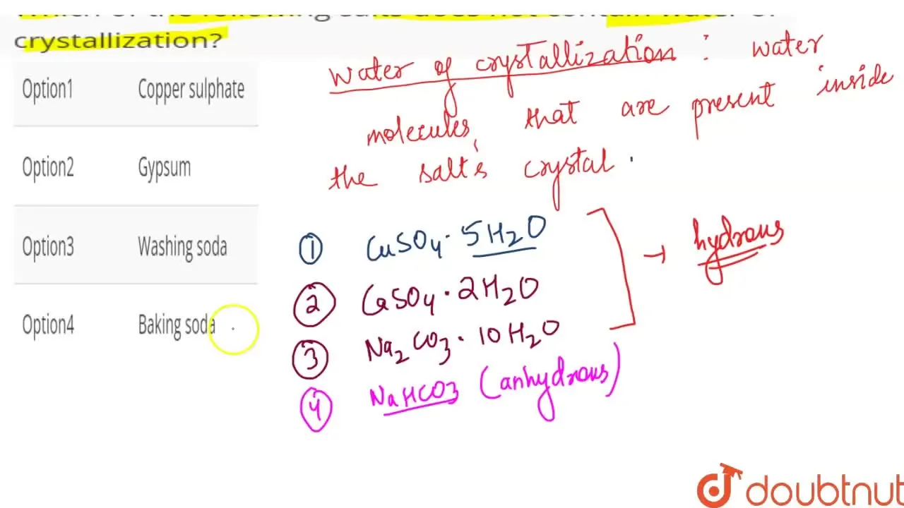 Which of the following salts does not contain water of crystallization
