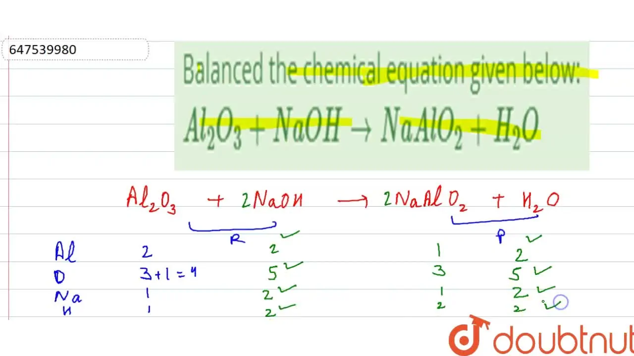 [Punjabi] Balanced the chemical equation given below: Al2O3 + NaOH r
