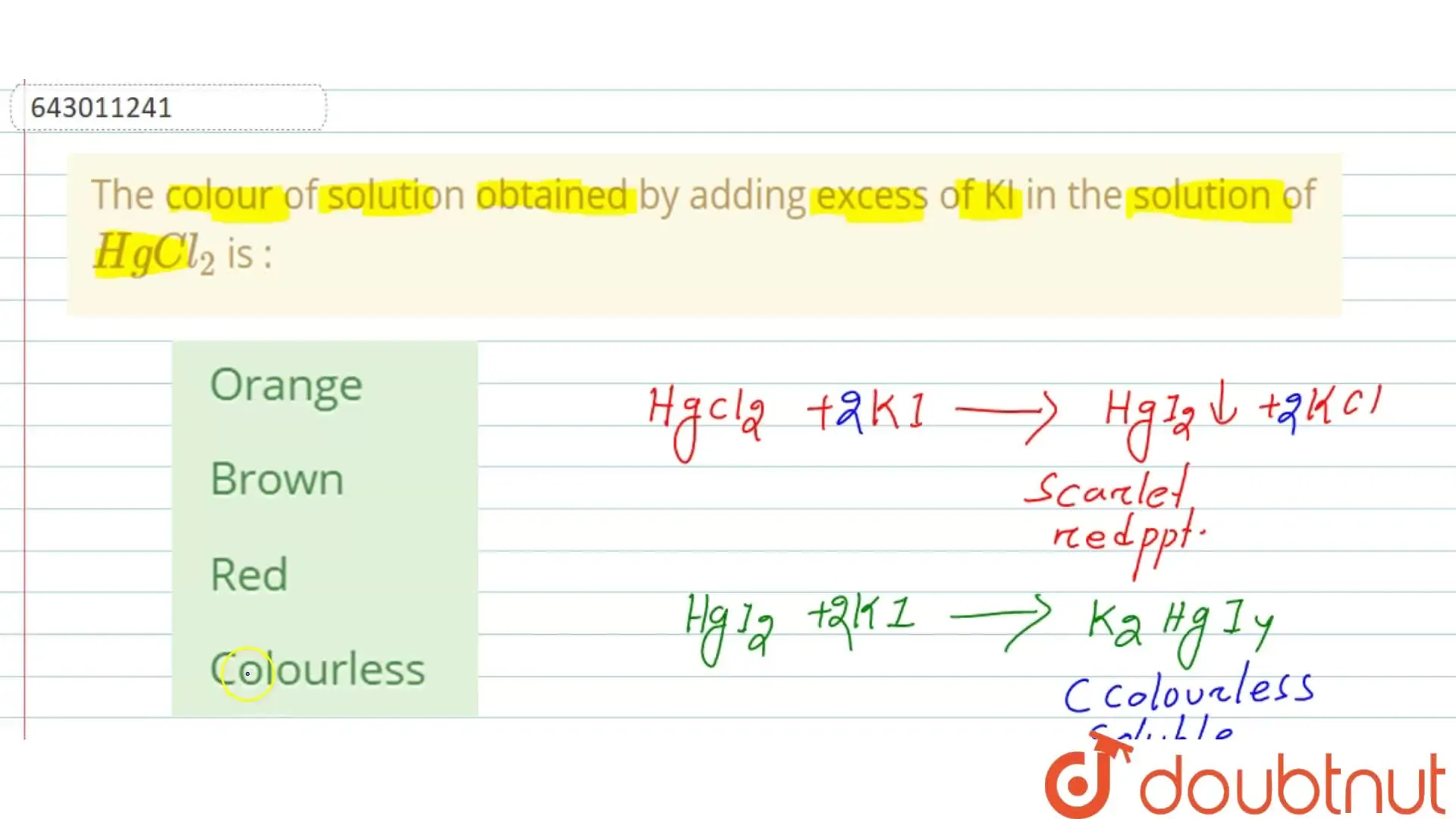 [Odia] The colour of solution obtained by adding excess of KI in the s