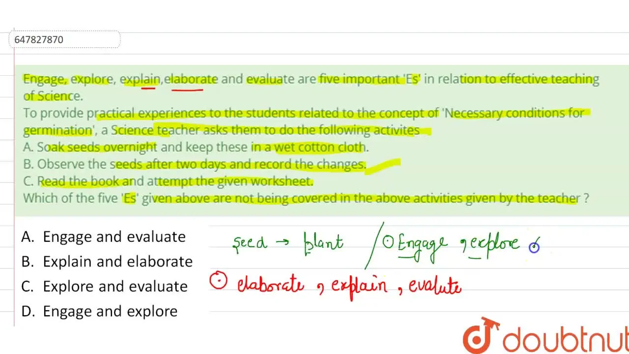 Engage, explore, explain,elaborate and evaluate are five important 'Es