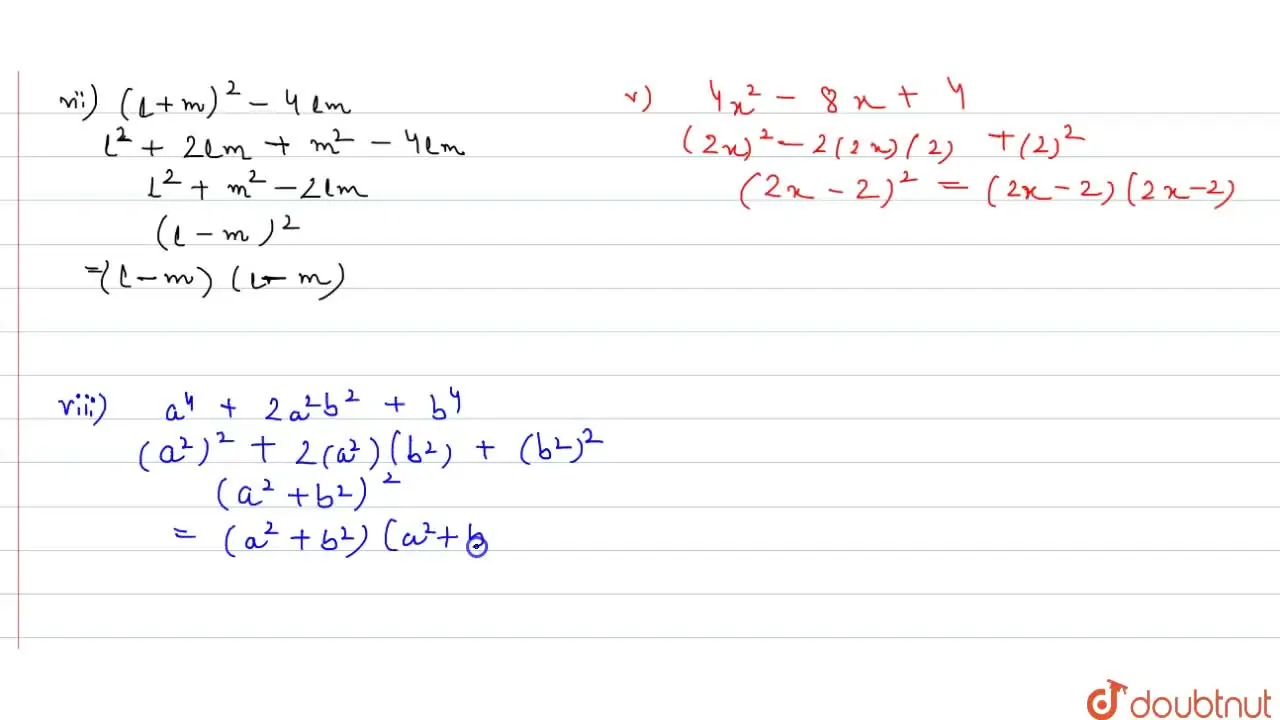 Factorise the following expressions. (i) a^2+8x+16 (ii) p^2-10p+25
