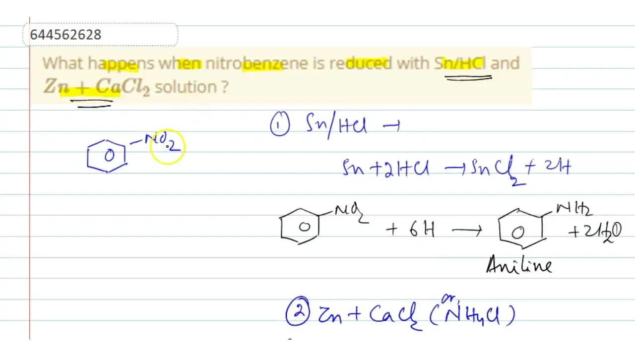 [Odia] What happens when nitrobenzene is reduced with Sn/HCl and Zn+Ca