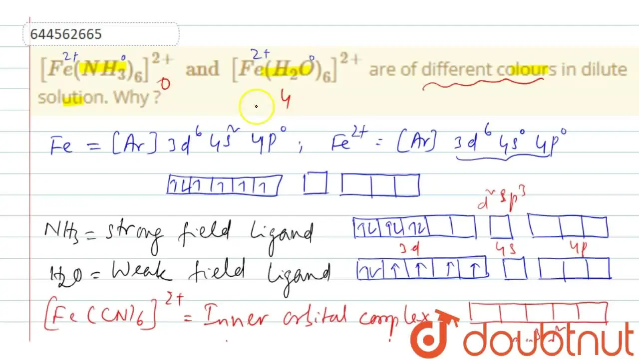 [Odia] [Fe(NH3)6]^(2+) and [Fe(H2O)6]^(2+) are of different colours in