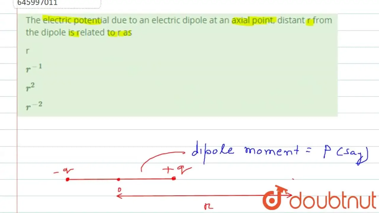 [Odia] The electric potential due to an electric dipole at an axial po