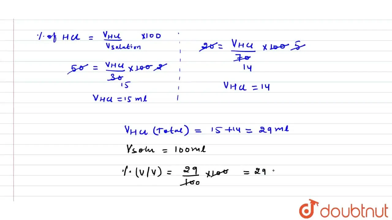 30 ml, 50% (v/v) HCl added into 70 ml, 20% (v/v) HCl solution. Find