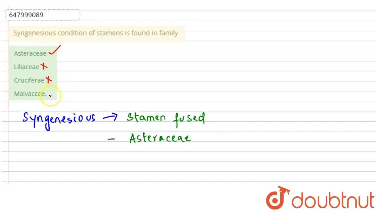 [Odia Solution] Syngenesious condition of stamens is found in family