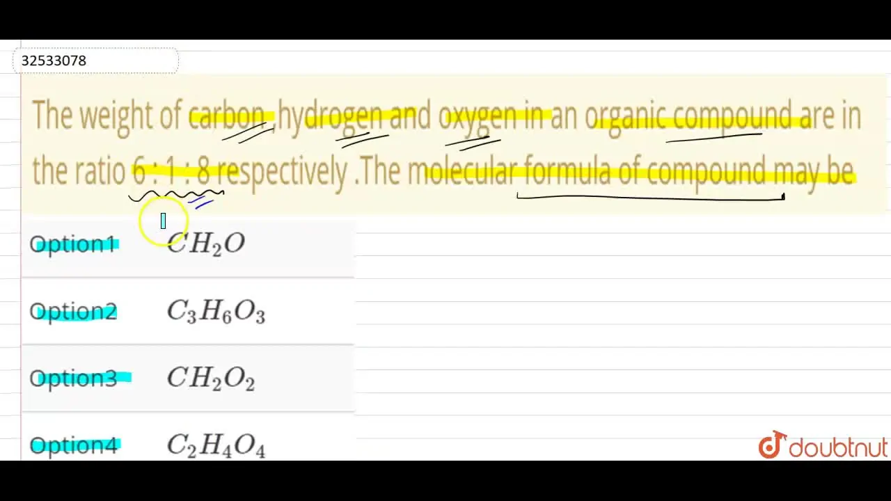 The weight of carbon ,hydrogen and oxygen in an organic compound are i