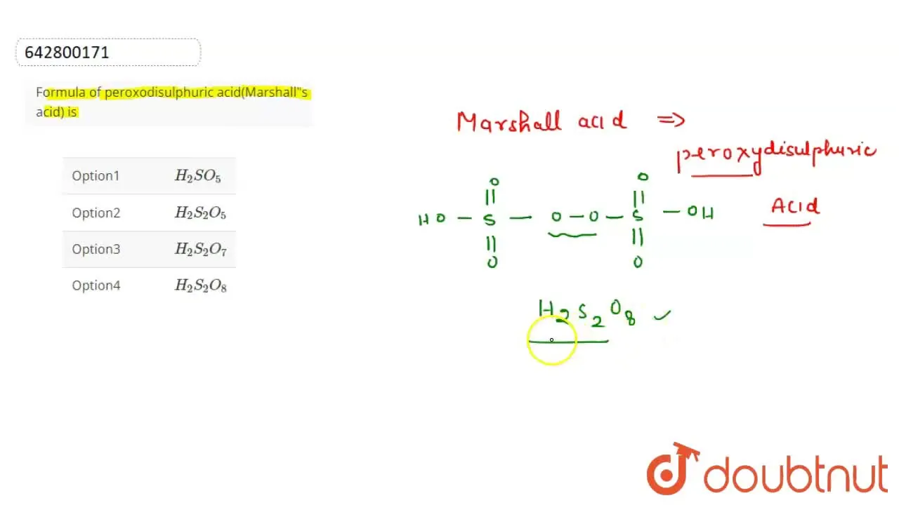 Formula of peroxodisulphuric acid(Marshall"s acid) is