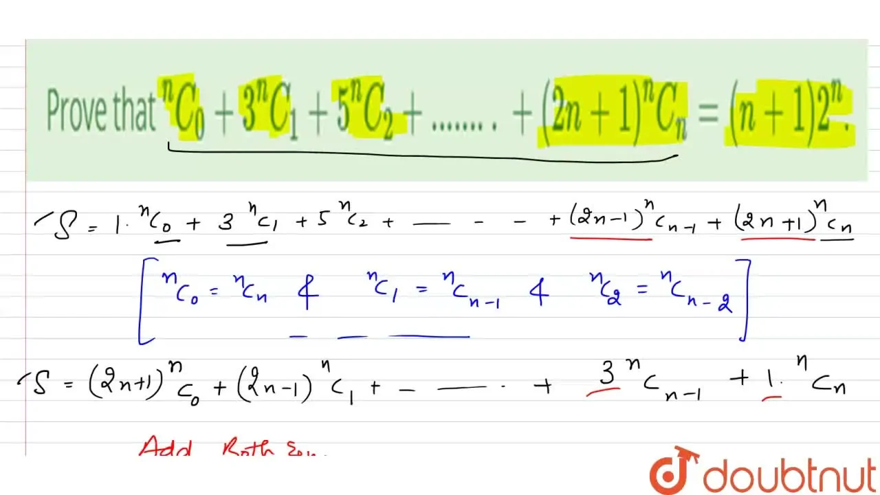 [Punjabi] Prove that ""^nC0+3""^nC1+5""^nC2+........+(2n+1)""^nCn= (n+