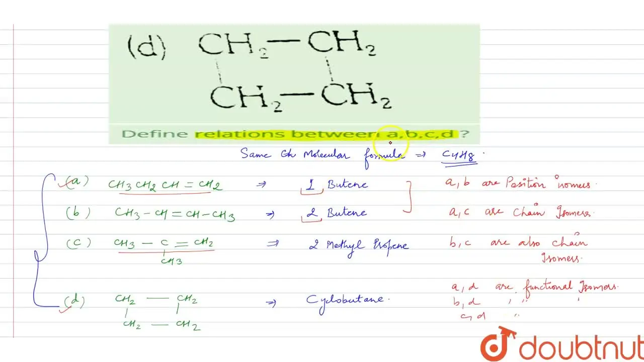 (a) CH(3)CH(2)CH=CH(2) (b) CH(3)-CH=CH-CH(3) (c) CH(3)-underset(CH(3))