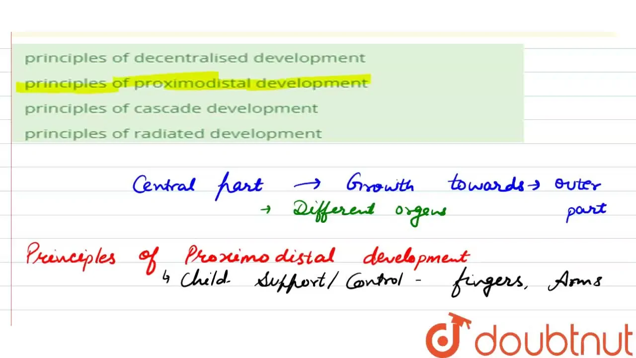 The development from central part of the body towards peripheries or e