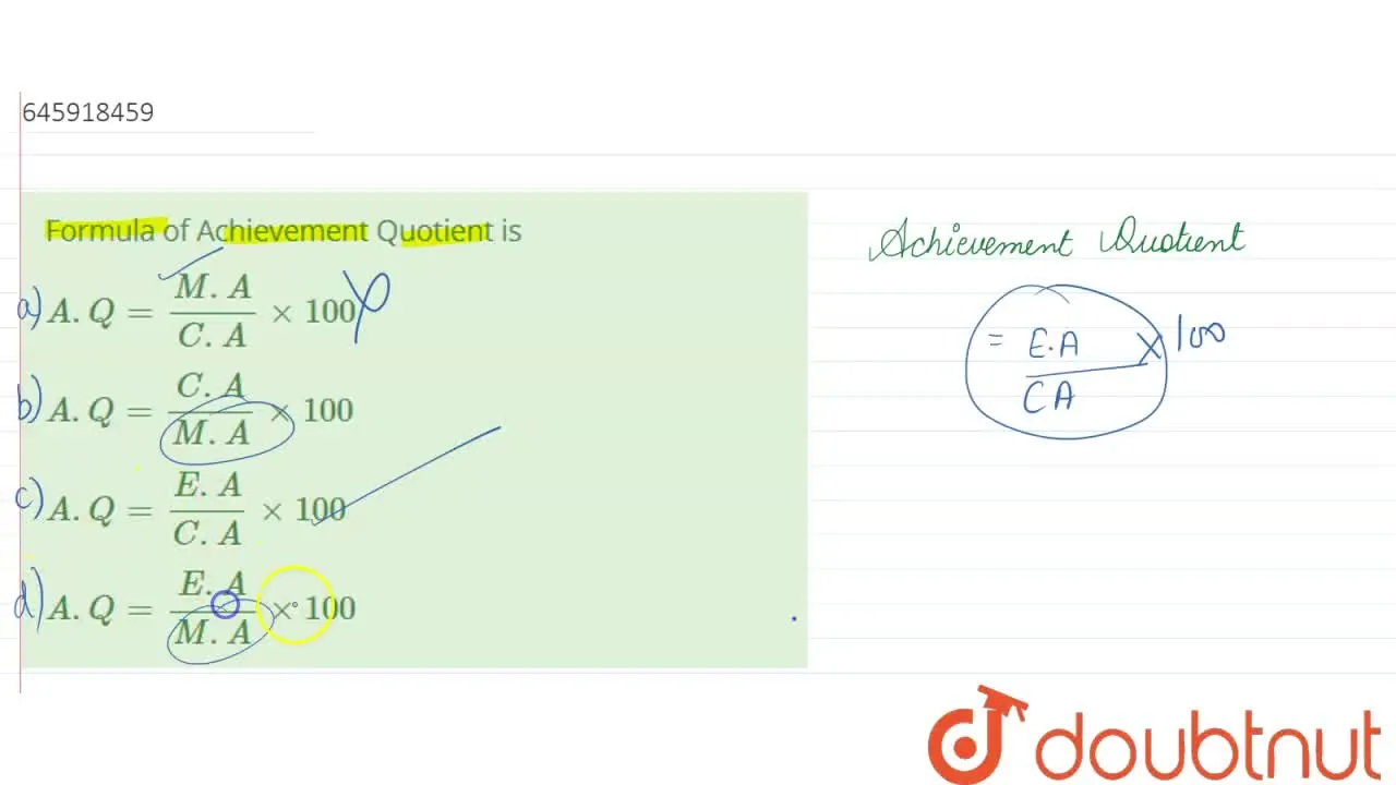 Formula of Achievement Quotient is