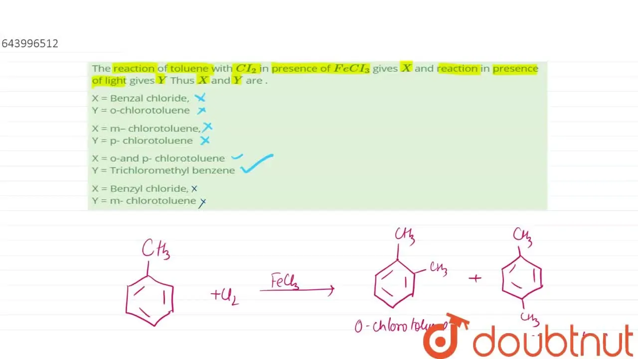 A = m–chlorotoluene, B = p–chlorotoluene