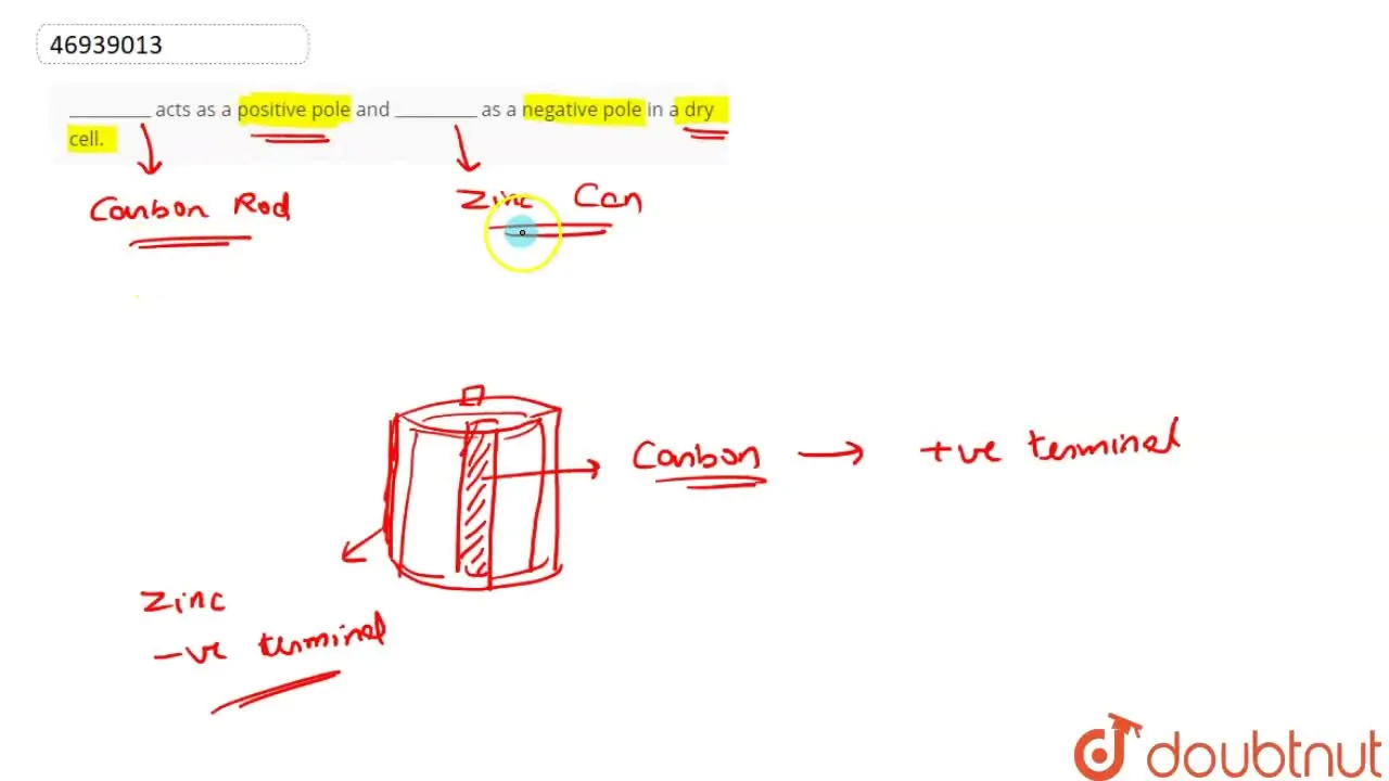 "" acts as a positive pole and "" as a negative pole in a dry cell.