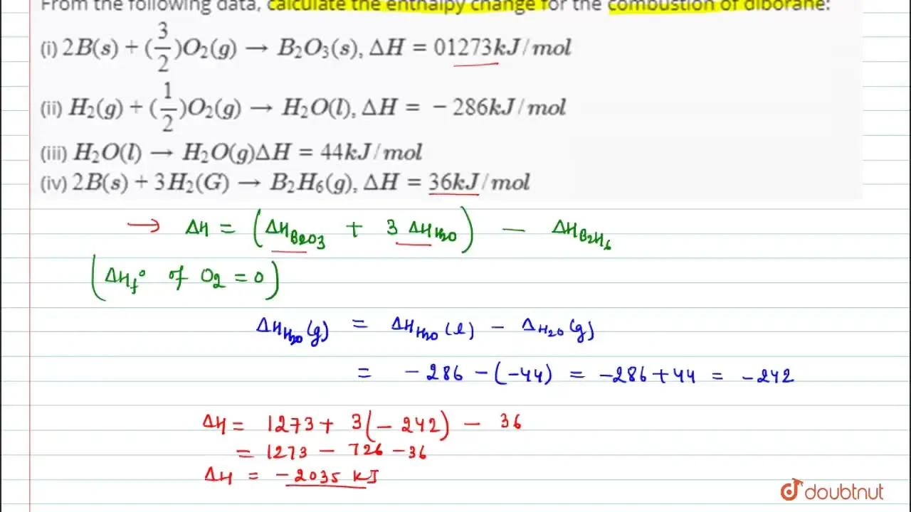 Diborane is a potential rocket fuel which undergoes combustion accordi