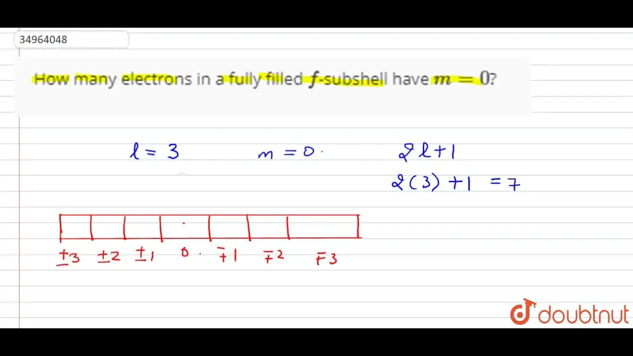 How many electrons in a fully filled f-subshell have m=0?