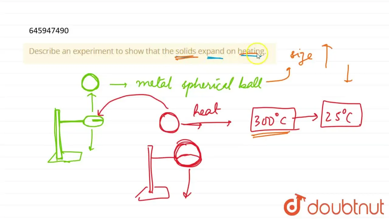 Describe an experiment to show that the solids expand on heating.