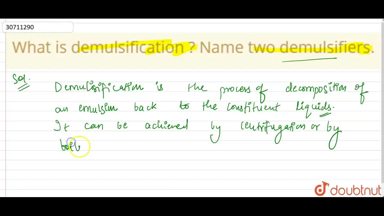 What is demulsification ? Name two demulsifiers.