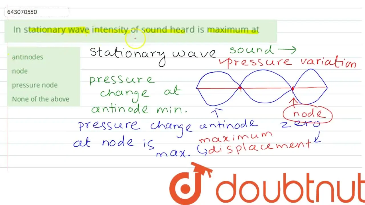 [Odia] In stationary wave intensity of sound heard is maximum at