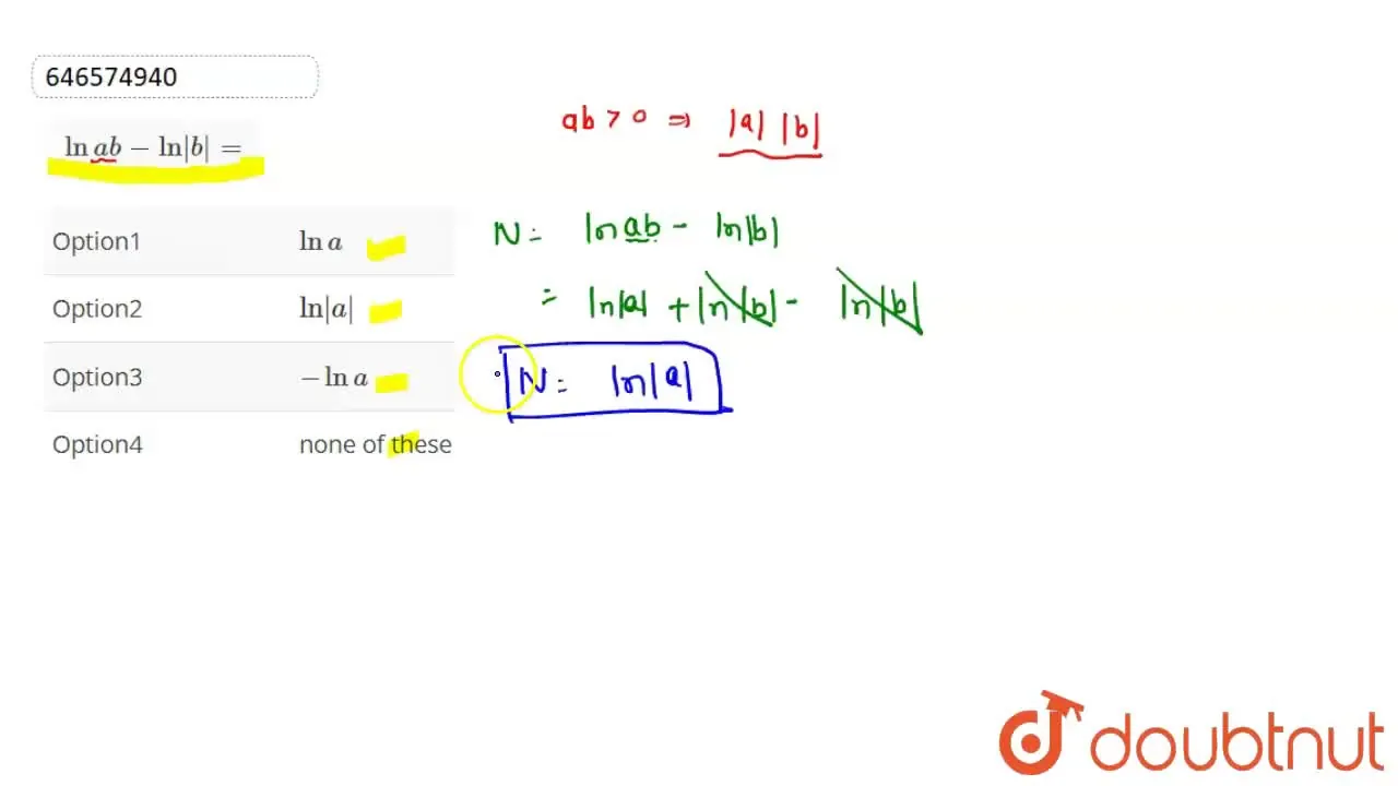 [Solved] ln ab-ln|b|=