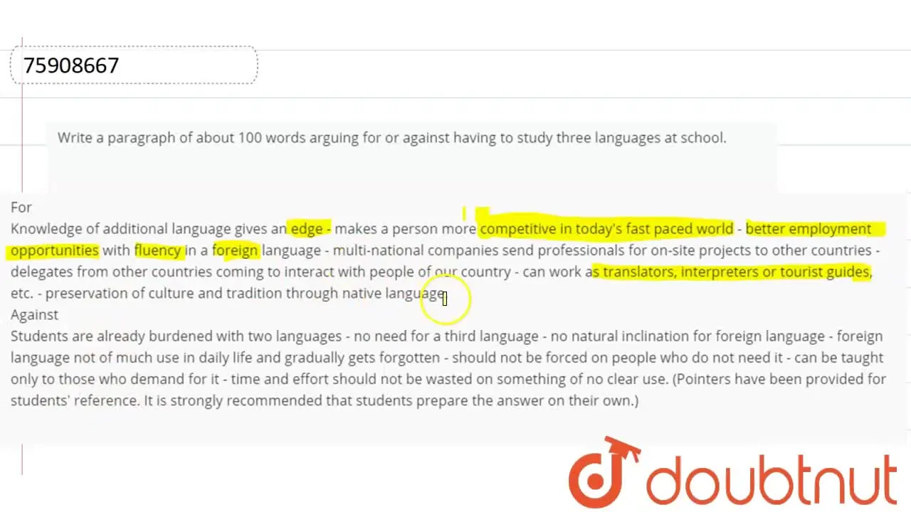Write a paragraph of about 100 words arguing for or against having to