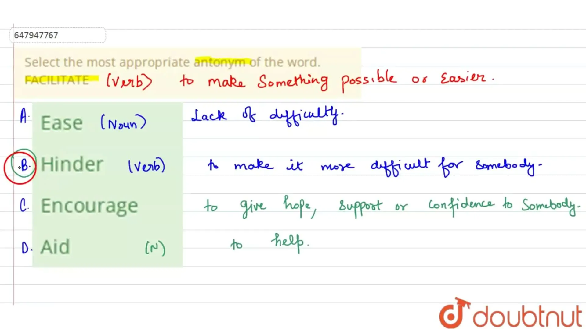 Select the most appropriate antonym of the word. FACILITATE