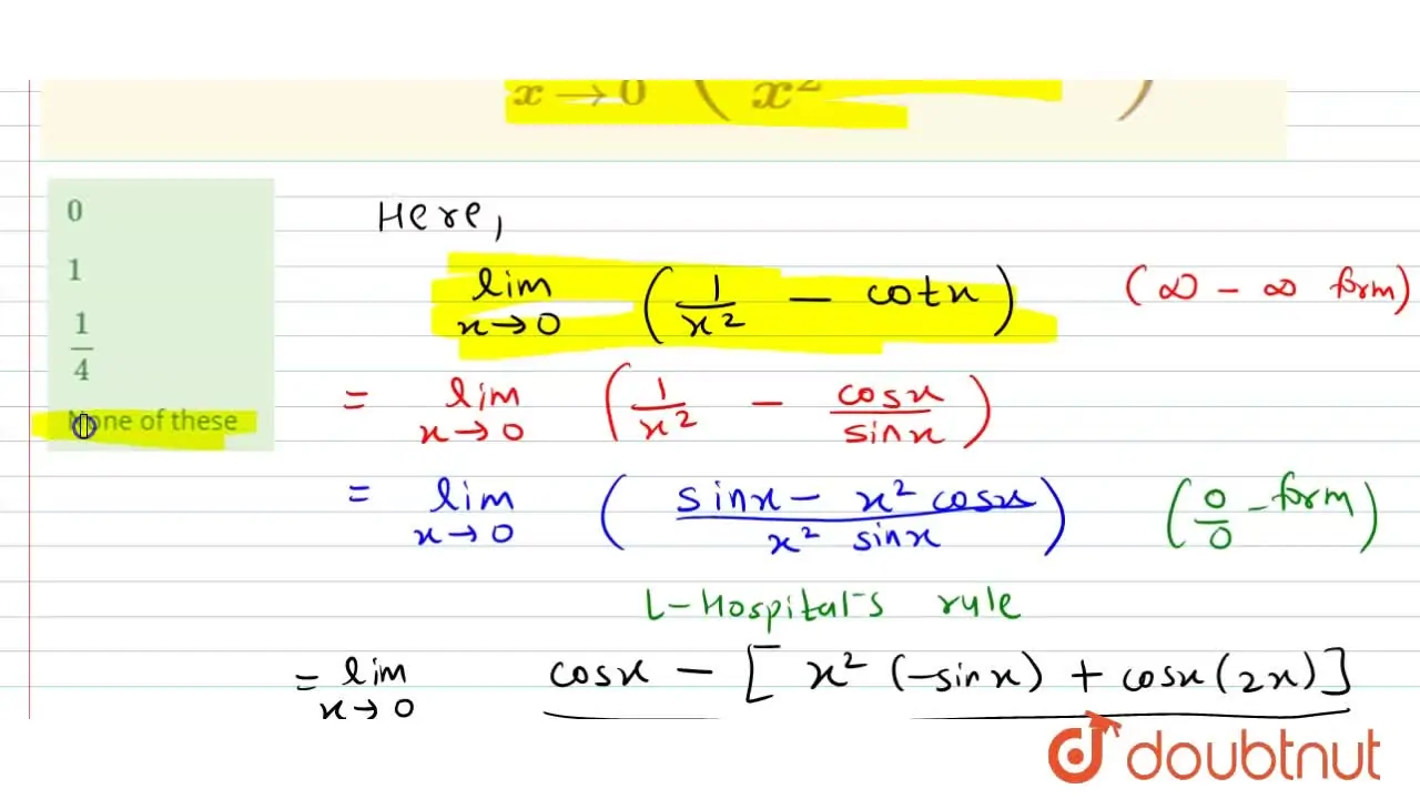 [Gujrati] The value of lim(xto0)(1/(x^(2))-cotx) is
