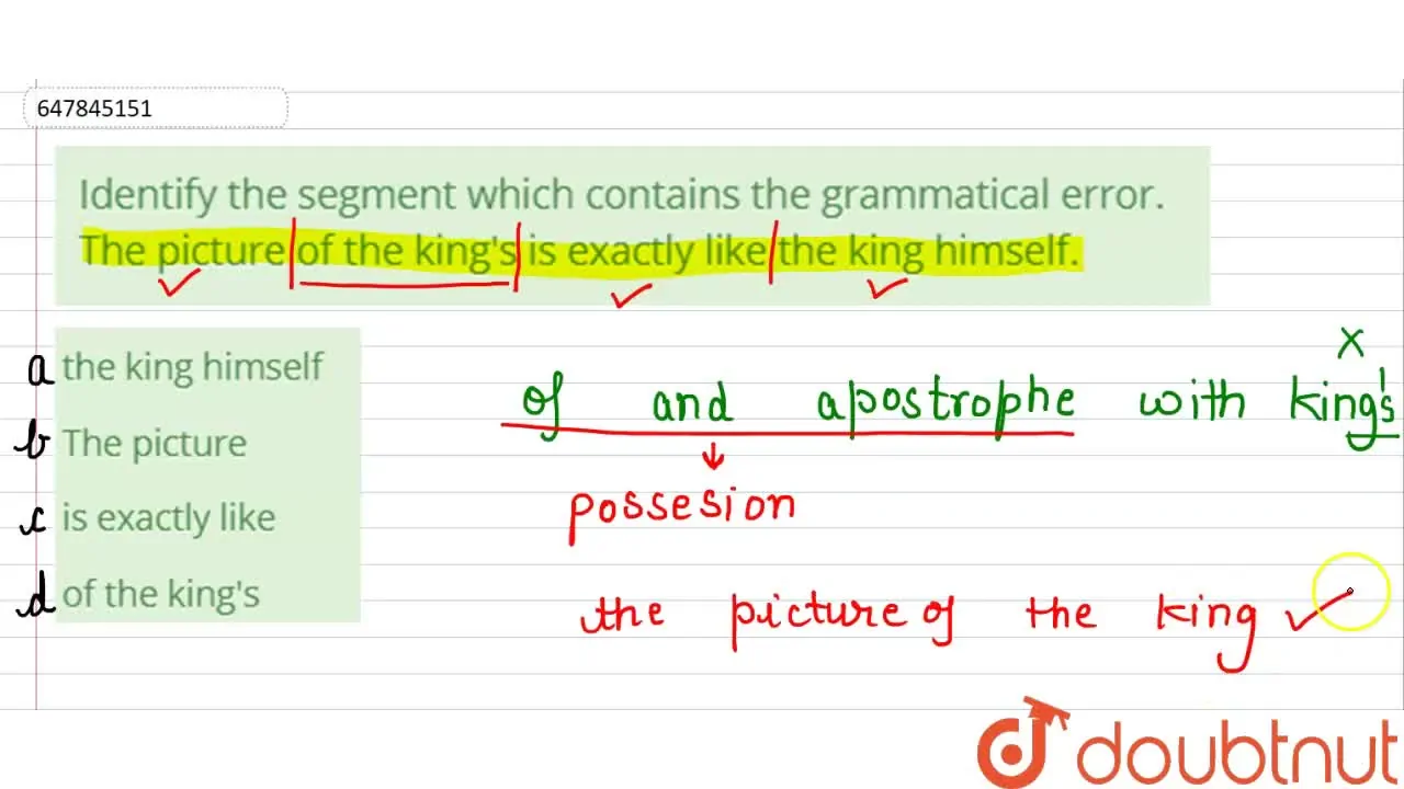 Identify the segment which contains the grammatical error. The pictu