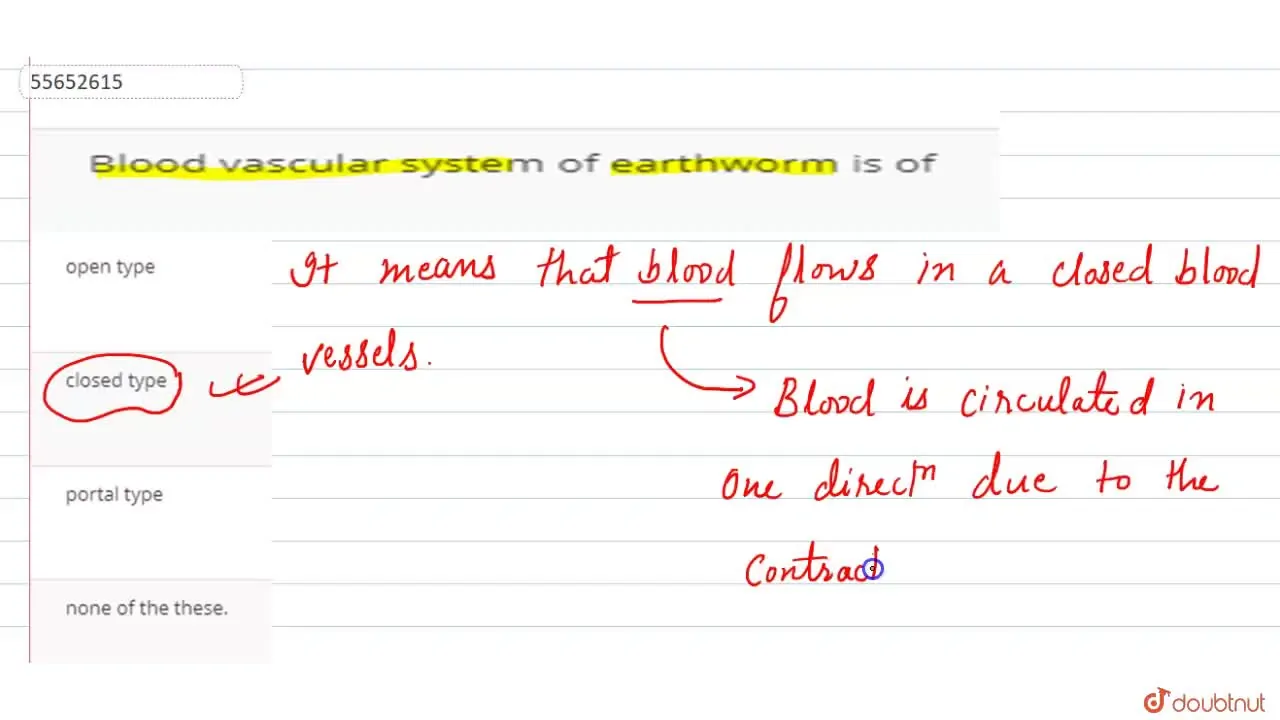 Blood vascular system of earthworm is of